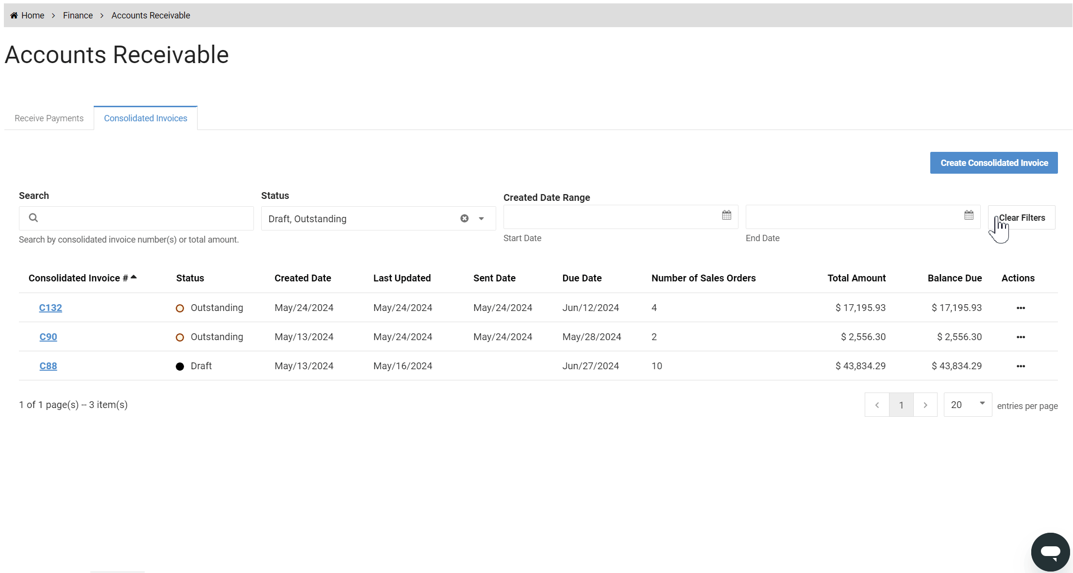 Syncore Consolidated Invoices